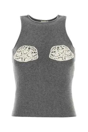 Magda Butrym Grey Cashmere Tank Top With Crochet Detail