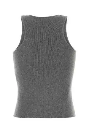 Magda Butrym Grey Cashmere Tank Top With Crochet Detail