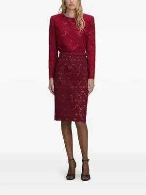 SELF-PORTRAIT Lace Midi Skirt - Red