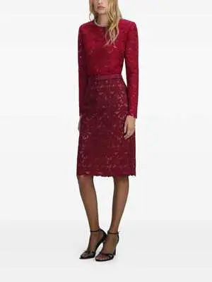 SELF-PORTRAIT Lace Midi Skirt - Red
