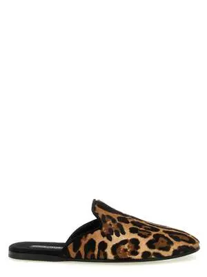 Dolce & Gabbana Leo Print Pony-effect Leather Slipper - Brown