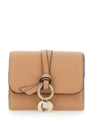 Chloé Chloé Women Small Tri-Fold Wallet With Charm On The Front And Magnetic Closure In Beige Leather For Women Multicolor