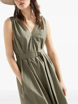 Brunello Cucinelli Belted Dress With Monili Embellished Shoulders