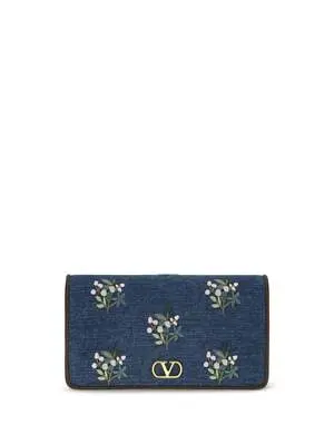Valentino Garavani Mini Vlogo Signature Shoulder Bag With Floral Embroidery - Blue
