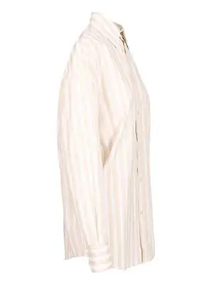 Saint Laurent Cassandre Striped Cotton Shirt - Cream