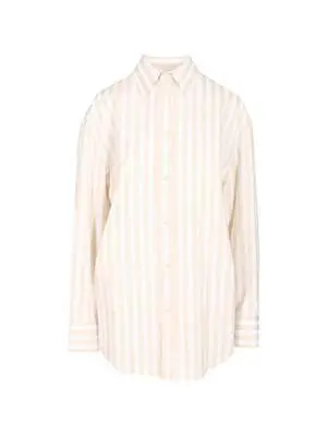 Saint Laurent Cassandre Striped Cotton Shirt - Cream