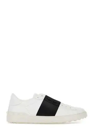 Valentino Garavani White Leather Sneakers With Black Band - Multicolor