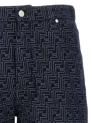 Fendi Ff Jacquard Denim Bermuda Shorts - Blue