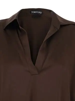 TOM FORD Silk Blouse With Wide Pointed Collar - Brown
