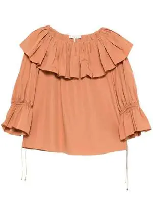 Chloé Ruffled Off-the-shoulder Cotton Top - Brown