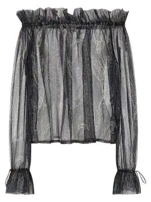 Saint Laurent Paisley Motif Lurex Off-the-shoulder Blouse