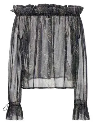Saint Laurent Paisley Motif Lurex Off-the-shoulder Blouse