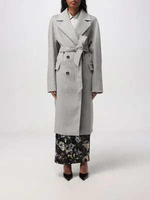 Max Mara Virgin Wool Belted Coat - Gray