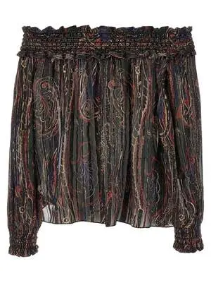 Saint Laurent Smock Stitch Paisley Print Off-the-shoulder Blouse - Multicolor