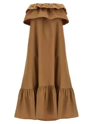 Saint Laurent Off-the-shoulder Flounce Dress - Brown