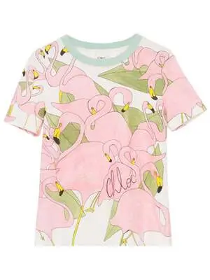 Chloé Baby Fit Logo T-shirt In Cotton Jersey With Flamingo Print - Multicolor