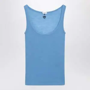 Versace Wool Tank Top With Medusa Logo Embroidery - Blue