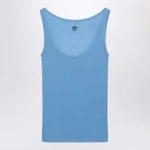 Versace Wool Tank Top With Medusa Logo Embroidery - Blue