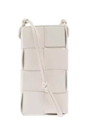 Bottega Veneta Intreccio Nappa Leather Phone Pouch Shoulder Bag - White