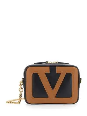 Valentino Garavani Black Leather Shoulder Bag With Maxi Vlogo - Multicolor