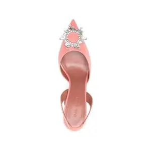 Amina Muaddi Patent Pointed Toe Embellished Slingback Heels
