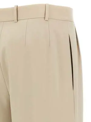Saint Laurent Pleated Wide Leg Wool Trousers - Cream