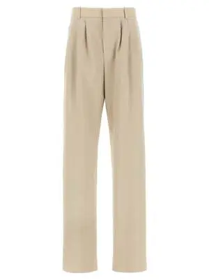 Saint Laurent Pleated Wide Leg Wool Trousers - Cream