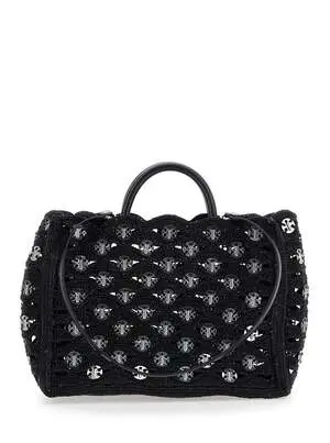 Rabanne Black Raphia Handbag With Disc Details - Multicolor
