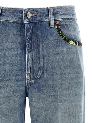 Valentino Garavani Floral Trimmed Denim Jeans - Blue