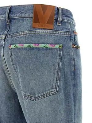 Valentino Garavani Floral Trimmed Denim Jeans - Blue