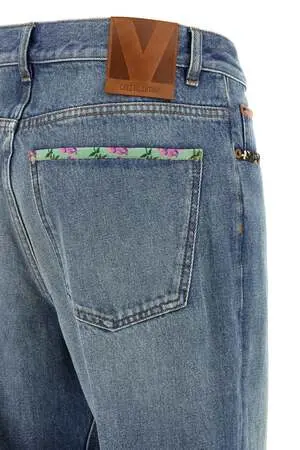 Valentino Garavani Floral Trimmed Denim Jeans - Blue