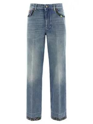 Valentino Garavani Floral Trimmed Denim Jeans - Blue