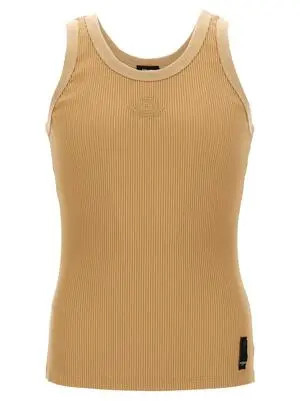 Fendi Ribbed Tank Top With Crest Embroidery - Cream