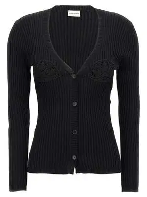 Magda Butrym Ribbed Cotton Cardigan With Macramé Detail - Black