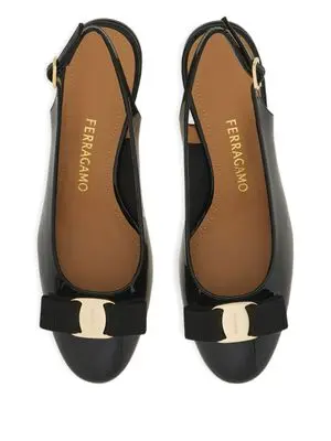 FERRAGAMO Leather Slingback Pumps With Bow Detail - Multicolor
