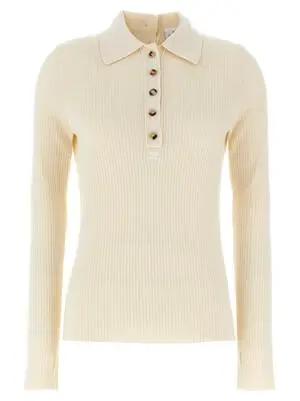 COURREGES Ribbed Cotton And Wool Blend Polo Shirt - White