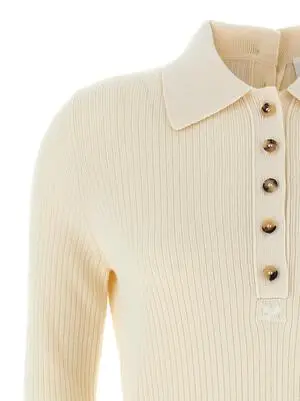 COURREGES Ribbed Cotton And Wool Blend Polo Shirt - White