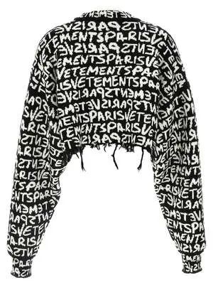 Vetements Paris Monogram Cropped Wool Knit Sweater