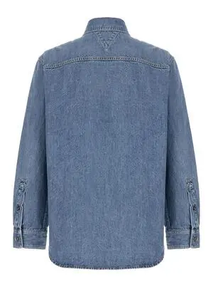 Bottega Veneta Light Blue Oversized Shirt With Patch Pocket In Cotton Denim