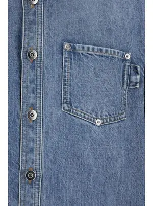 Bottega Veneta Light Blue Oversized Shirt With Patch Pocket In Cotton Denim