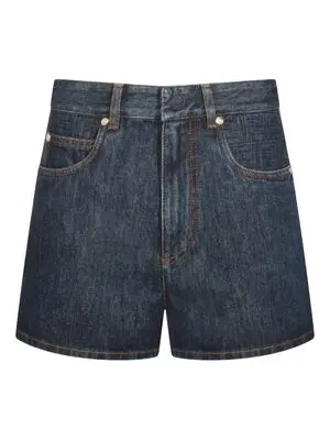 Fendi Denim Cotton Shorts With Logo Detail - Multicolor