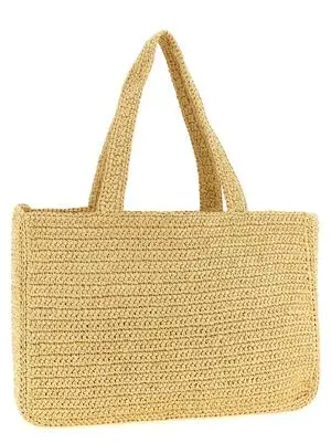 Valentino Garavani Viva Superstar" Large Shopping Bag In Crochet Raffia With Maxi Vlogo - Black