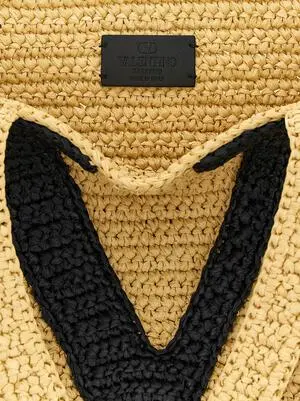 Valentino Garavani Viva Superstar" Large Shopping Bag In Crochet Raffia With Maxi Vlogo - Black