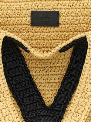 Valentino Garavani Viva Superstar" Large Shopping Bag In Crochet Raffia With Maxi Vlogo - Black