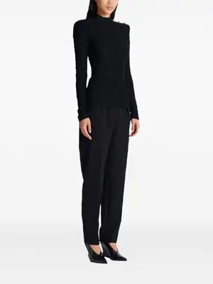 Balmain Monogram High-neck Bouclette Top With Shoulder Buttons