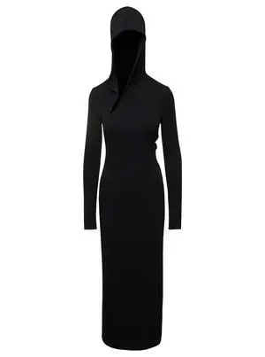 Versace Black Cut-out Hooded Maxi Dress In Viscose - Multicolor