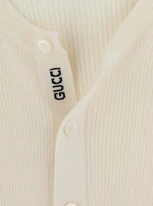 Gucci Ribbed Silk Long Sleeve Top With Web Detail