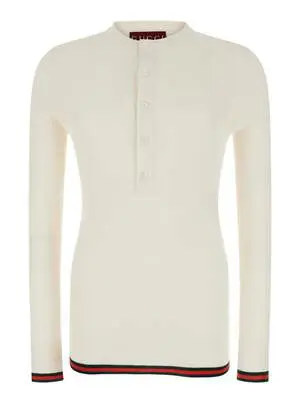 GUCCI Gucci Ribbed Silk Long Sleeve Top With Web Detail
