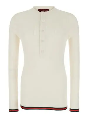 GUCCI Gucci Ribbed Silk Long Sleeve Top With Web Detail