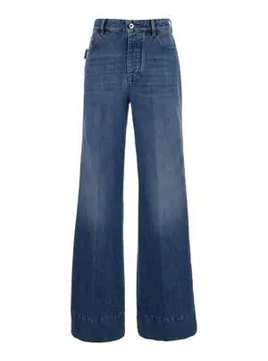 Bottega Veneta Palazzo Jeans With Logo Patch - Multicolor